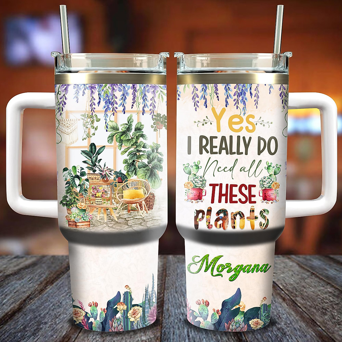 WAZONE Personalized Gardening Tumbler 40oz with Handle and Straw Yes I Really Do Need All These Plants Insulated Stainless Steel Cup With Lid Travel Mug Gift for Gardener Women Flower Lover