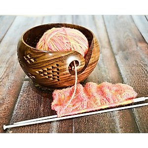 Ajuny Wooden Crafted large Yarn Ball Storage Bowl with Elegant Design Spiral Yarn Dispenser | Carved Holes | Knitting Crochet Accessories - Gift for ladies