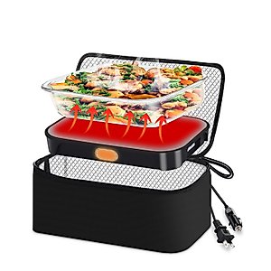 Dosevita Portable Oven Lunch Box Food Warmer 12V,24V,110V Mini Portable Oven Heated Lunch Box for Reheating and Cooking Meals for Car/Truck/Work/Travel/Home (Black)