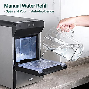 Gevi Household V2.0 Countertop Nugget Ice Maker With Viewing Window | Self Cleaning Pellet Ice Machine | Open and Pour Water Refill | Stainless Steel Housing | Fit Perfectly under Wall Cabinet | Black