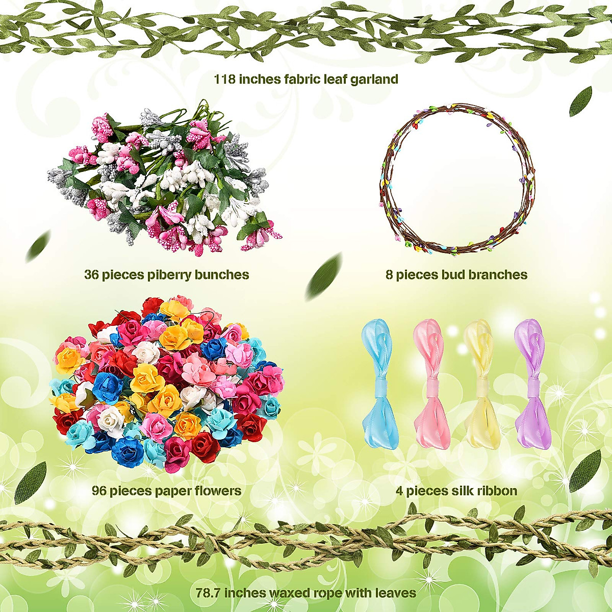 WILLBOND 146 Pcs Flower Crowns Making Kit Flower Crowns Garland Make Your Own Flower Crown Wreath Headbands and Bracelets Craft Kit Handmade Arts and Crafts DIY Floral Crown Garland for Girls Kids