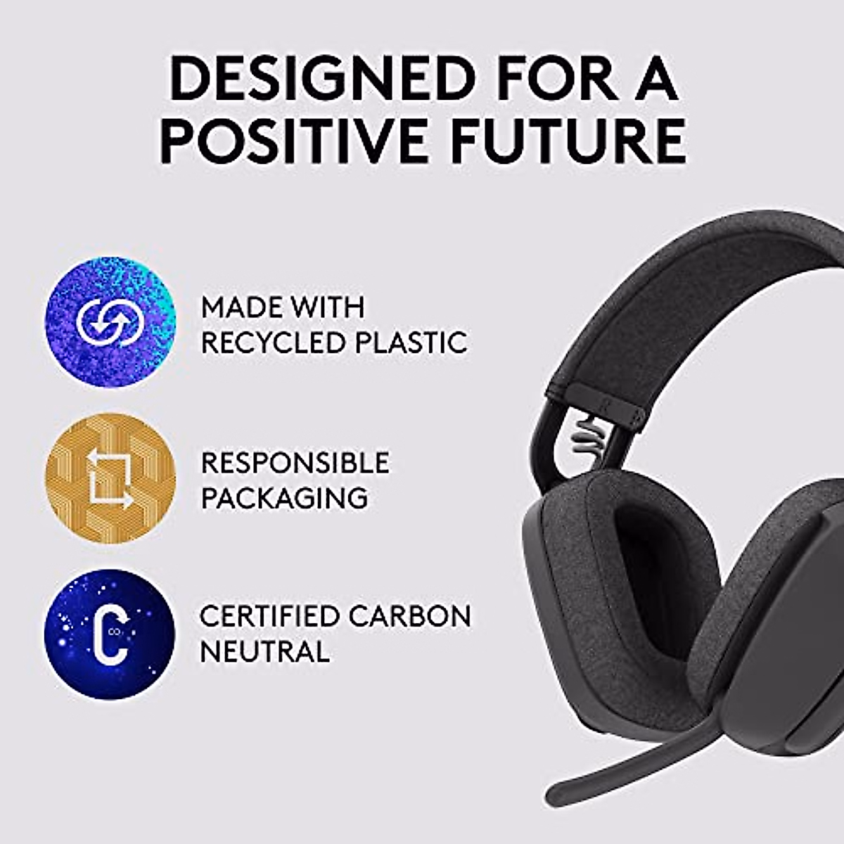 Logitech Zone Vibe Wireless Bluetooth Headphones with Noise-Canceling Mic, USB-A, USB-C, for Google Meet, Google Voice, Zoom, Mac/PC, Black