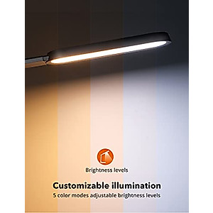Metal LED Desk Lamp, Workbench Office Light with 5V/2A USB Port, Eye-Caring Architect Desk Lamps for Home Office, 5 Color Modes & 6 Brightness Levels, Touch Control (Light Grey)
