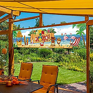 Sumind Hawaiian Aloha Party Backdrop Banner Decoration, Fabric Aloha Luau Party Sign Banner Photo Booth Backdrop Background for Summer Party Supplies and Decorations 180 x 40 cm