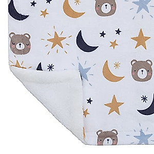 NoJo Goodnight Sleep Tight White Bear, Moon, and Star Super Soft Baby Blanket