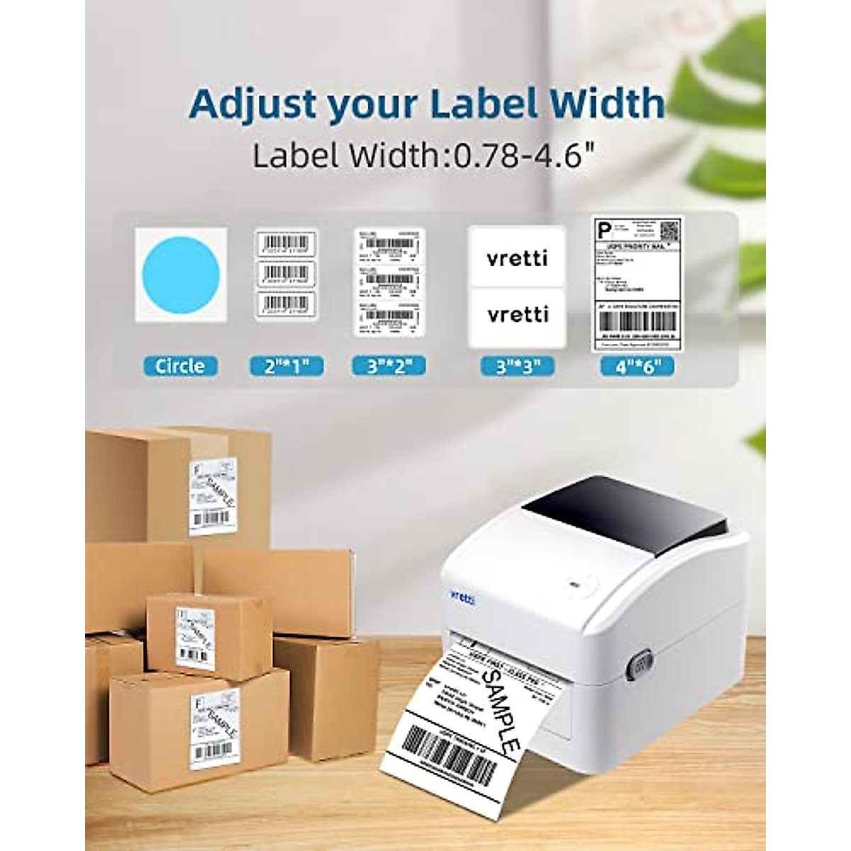 vretti Thermal Label Printer, 4x6 Thermal Shipping Label Printer for Shipping Packages and Small Business, 152mm/s Desktop Barcode Printer Machine for Amazon Ebay Etsy Shopify on Windows& Mac