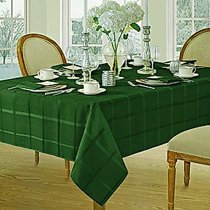 Newbridge 60 x 84 Inch Oval Fabric Tablecloth, Elegance Plaid, 100% Polyester, No Iron Soil Resistant Dining Room, Party and Banquet Table Cover, Solid Textured, Hunter Green