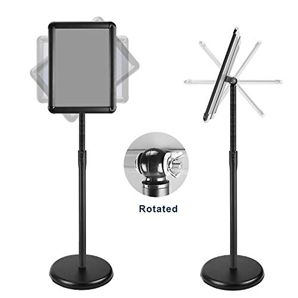 JIUYE 8.5x11Inch Floor Standing Sign Holder,Height Adjustable Pedestal Poster Sign Stand,360° Swivel Front Snap Open Poster Frame for Displaying Notice/Sign/Advertisement,Black