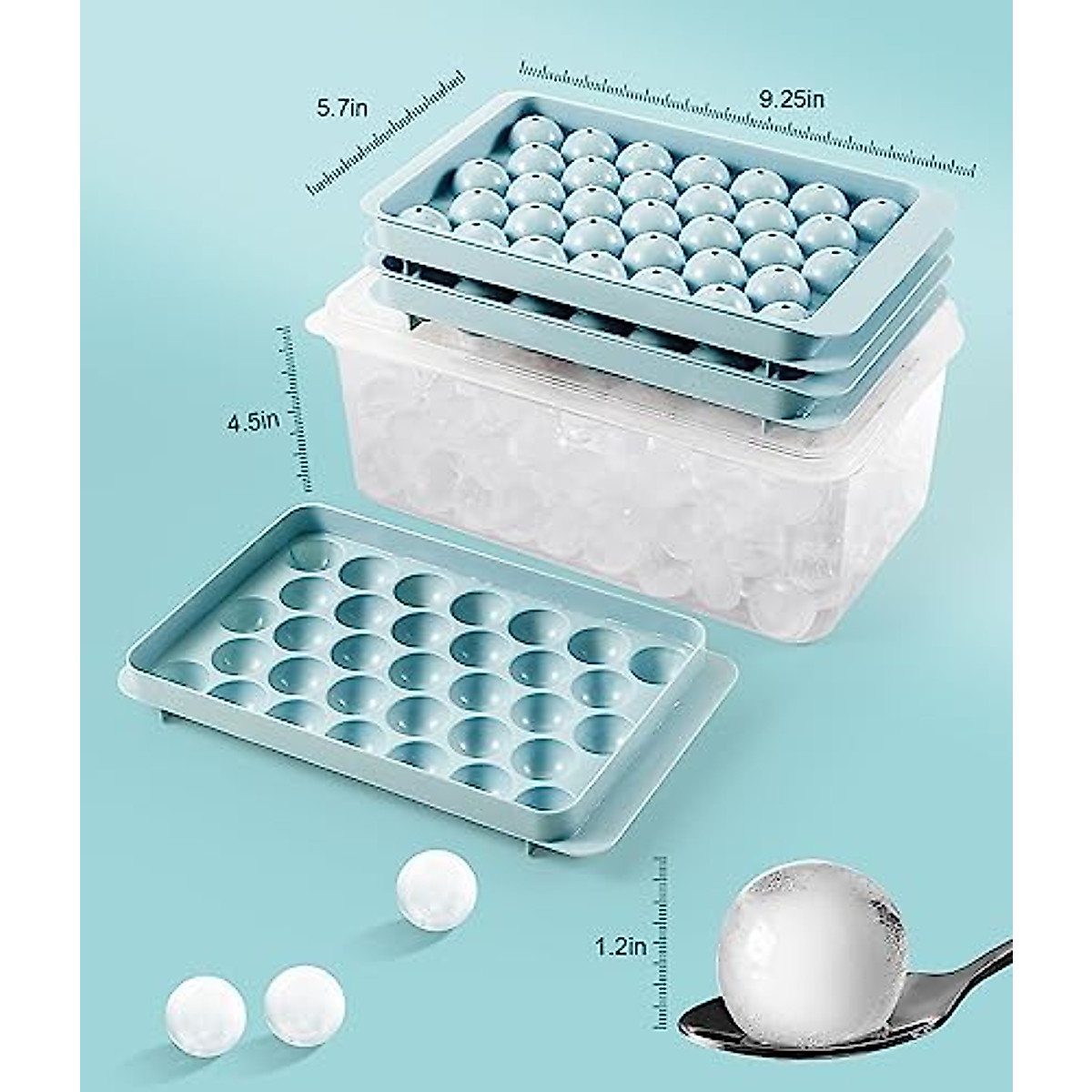 DclobTop Stackable Round Ice Cube Tray Set with Lid & Bin – Create 99PCS Round Ice Balls, Ice Trays for Freezer is Easy to Release & Sturdy– Small Pellet Ice Maker for Drinks, Coffee and Cocktails