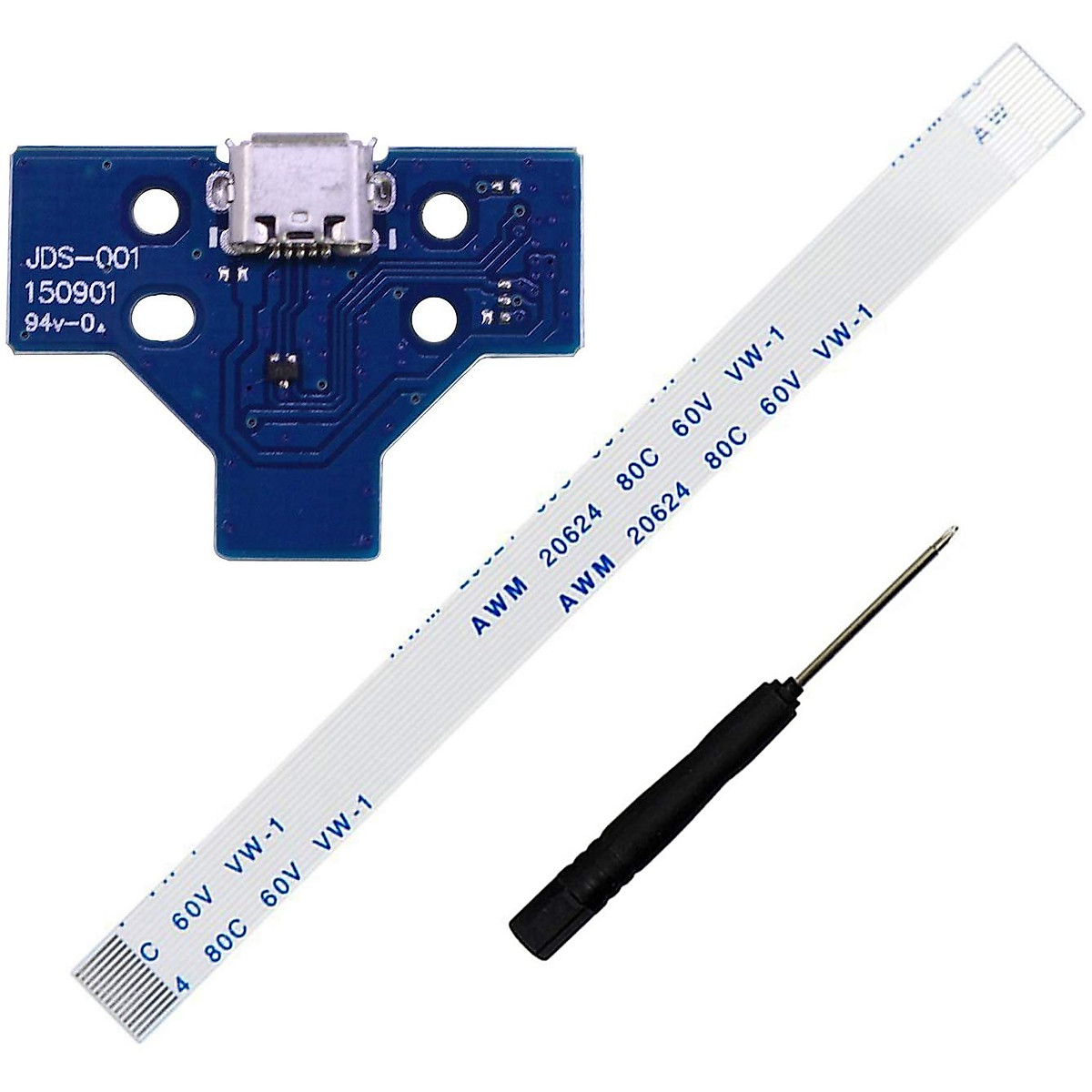 Lucky Dog USB Charging Port Socket Charger Board with 14 Pin Flex Ribbon Cable Replacement for PS4 Controller JDS-001