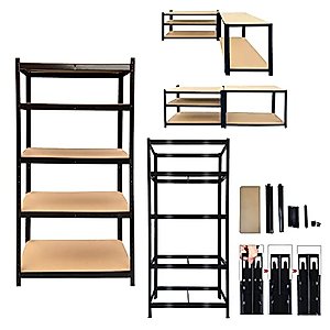 5 Tier Shelving Unit Heavy Duty Garage Metal Storage Boltless Adjustable Shelves for Storage,Standing Utility Multipurpose Muscle Shelf for Office, Garage, Kitchen,77"x 39" x 20", Black