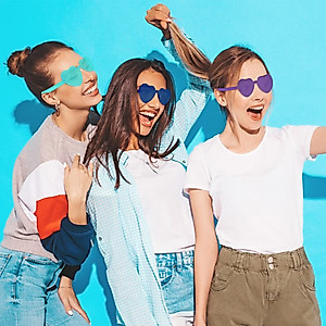 AFNWQI Heart Sunglasses, Heart Shaped Sunglasses, 3-Pack, Transparent Rimless Sunglasses, Colored Sunglasses, Heart Glasses, Heart Sunglasses for Women, Party Glasses (Blue+Purple+Teal)