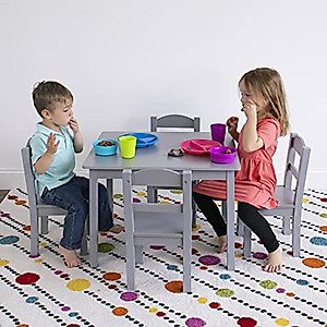 Humble Crew Kids Wood Table and 4 Chair Set, Grey & Supersized Wood Toy Storage Organizer, Extra Large, Grey/White