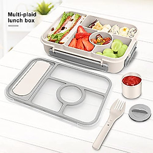 Dagugu Lunch Box Kids,Bento Box Adult Lunch Box,Lunch Box Containers for Adults/Kids/Toddler,5 Compartments Bento Lunch Box with Leakproof Sauce Vontainers,Microwave/Dishwasher/BPA Free(white)