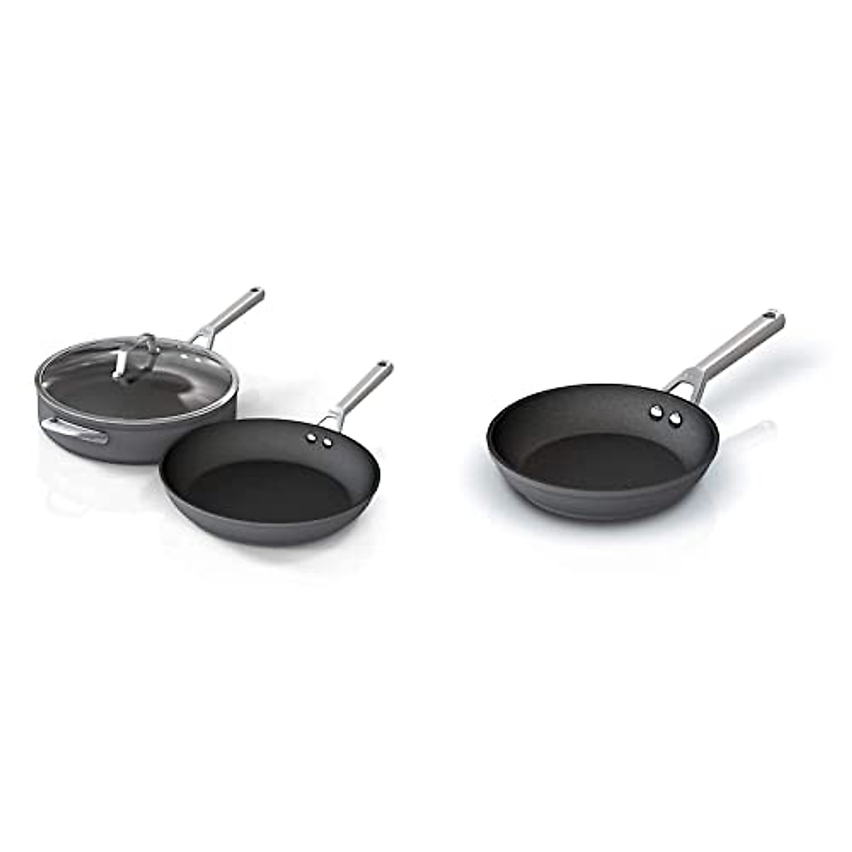 Ninja C33000 Foodi NeverStick Premium 3-Piece Cookware Set, 12-Inch Fry Pan, 5-Quart Sauté Pan & Oven Safe to 500°F, Slate Grey & C30020 Foodi NeverStick Premium 8-Inch Fry Pan, Slate Grey