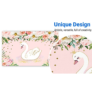 Funnytree White Swan Photography Backdrop for Birthday Baby Shower Party Decoration Pink Floral Gold Crown Background Photo Booth