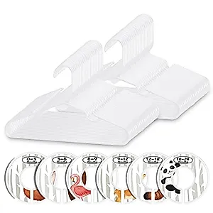 Minnebaby Plastic Baby Hangers 60 Pack, Ultra Thin No Slip Infant Nursery Clothes Hangers with 6 Pcs Cute Clothing Dividers for Boys & Girls Closet Organizer, White Kids Hangers