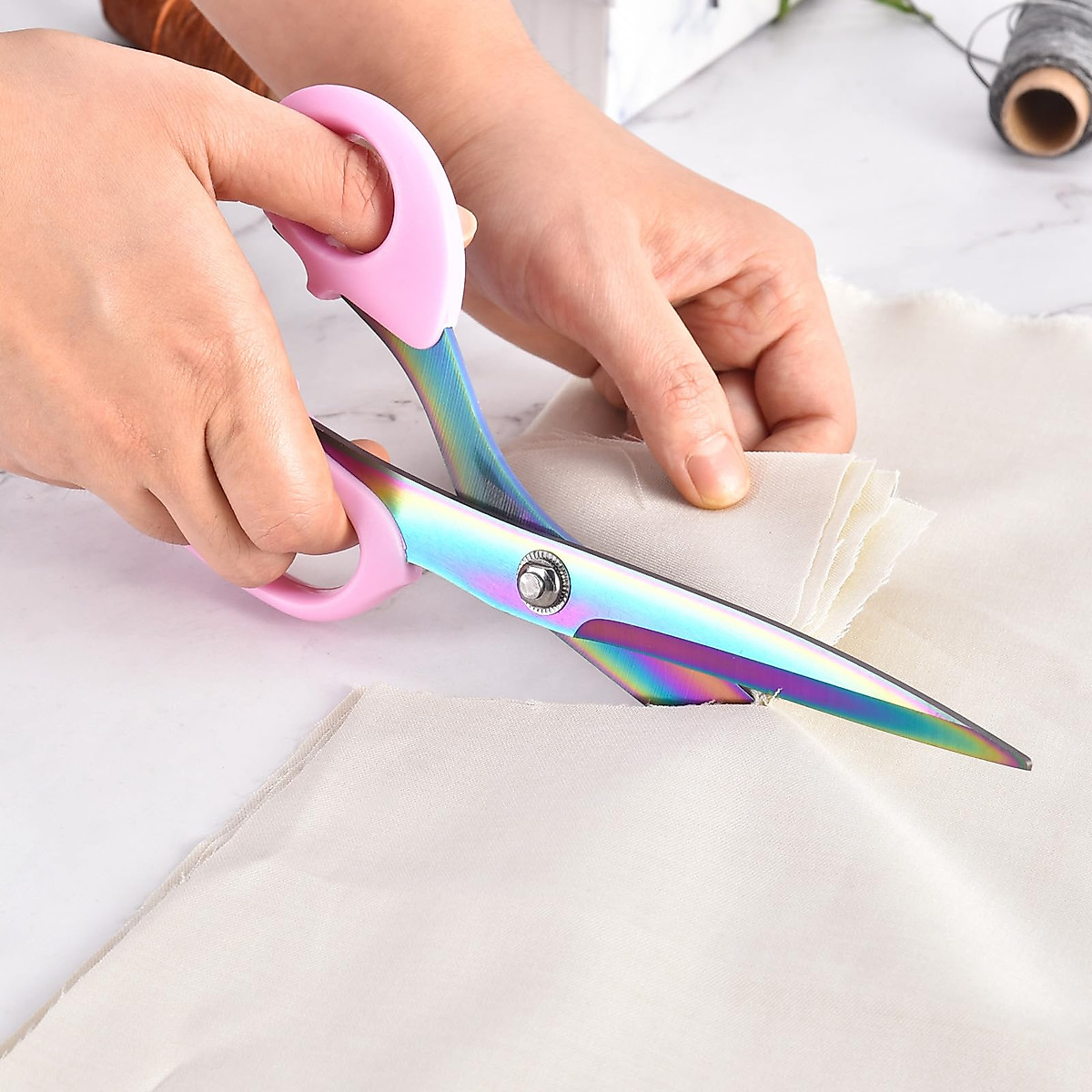 Fabric Scissors, 9" Titanium Coating Sewing Scissors, All Purpose Sharp Heavy Duty Fabric Scissors for Cutting Clothes Leather Classic Stainless Steel Professional Fabric Shears for Tailor Home, Pink