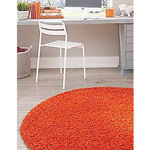 Rugs.com - Über Cozy Solid Shag Collection Rug – 4 Ft Round Tiger Orange Shag Rug Perfect for Kitchens, Dining Rooms