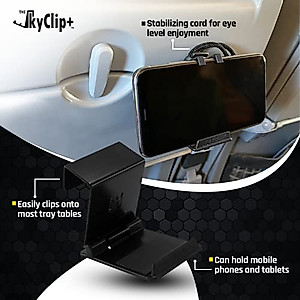 The SkyClip+ Phone & Tablet Holder for Air Travel, Home and Office Use - Inflight Phone Mount & Stand Compatible with iPhone, Android, Kindle and Tablets - Ultimate Travel Accessory (Black)