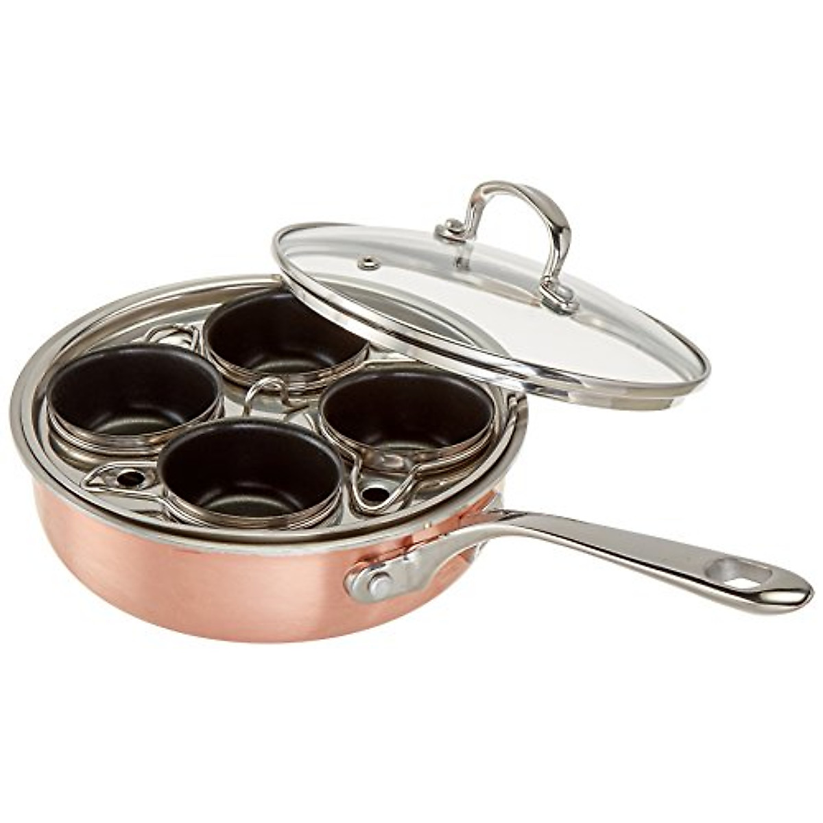 4 Cup Stainless Steel Tri-Ply Professional Egg Poacher W/Nonstick Egg Cups for Perfectly Poached Eggs Brunch and Breakfast