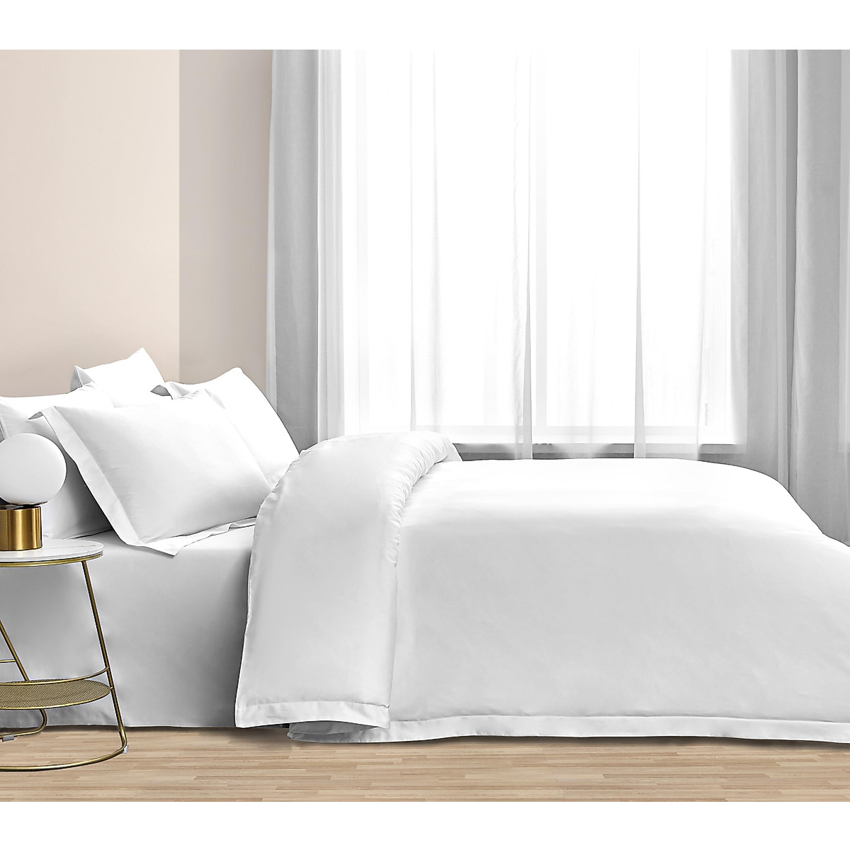 ACCURATEX Duvet Cover Set Queen Size White, 400TC Long Staple Cotton, Sateen Weave Percale Luxe Comforter Cover with Zipper Closure&Corner Ties, 3 Pcs Hotel Duvet Cover with Pillow Shams