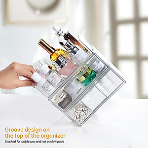 PAVSTINE Medicine Cabinet Organizer 3 Pack, Plastic Stackable Storage with 2 Drawers, Bathroom Mirror Cabinet Organizer with Removable Dividers for Wall Cabinet, Vanity, Countertop, Clear