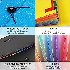4 Pack 7-Pocket Expanding File, Plastic Expandable File Folder with Pockets, A4/Letter Size Accordion Organizer Folder, for School and Office Supplies - Black&Blue&Pink&Yellow