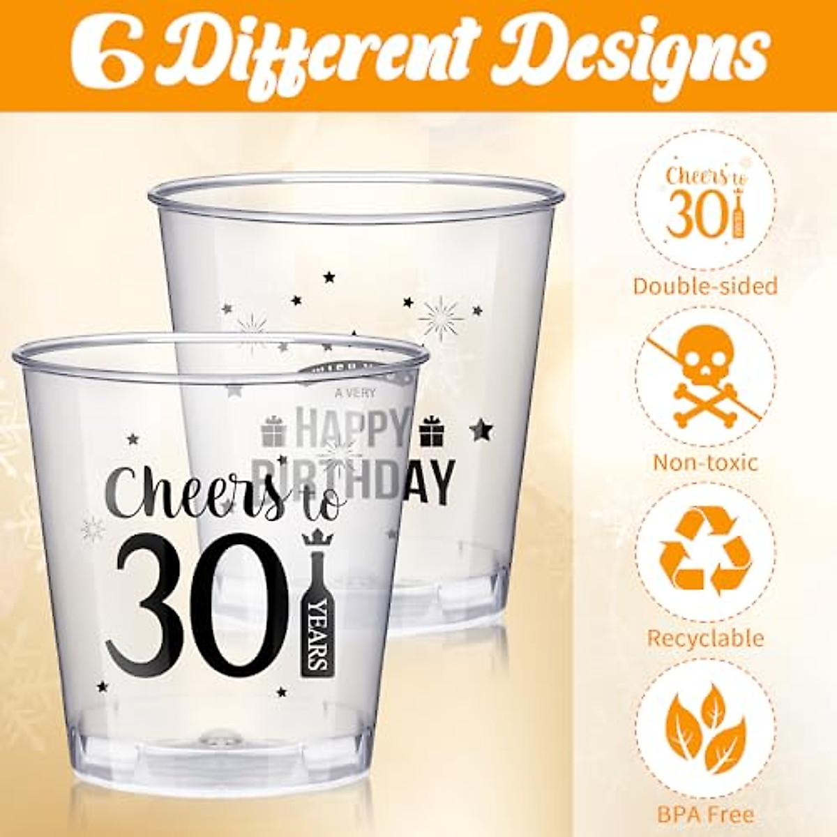 Hushee 300 Pcs 2 oz Cheers to 30 Years Shot Glasses Disposable Cups Plastic Cups 30th Birthday Party Favors for Men Women Birthday Anniversary Wedding Party Supplies (Cheers to 30 Years)