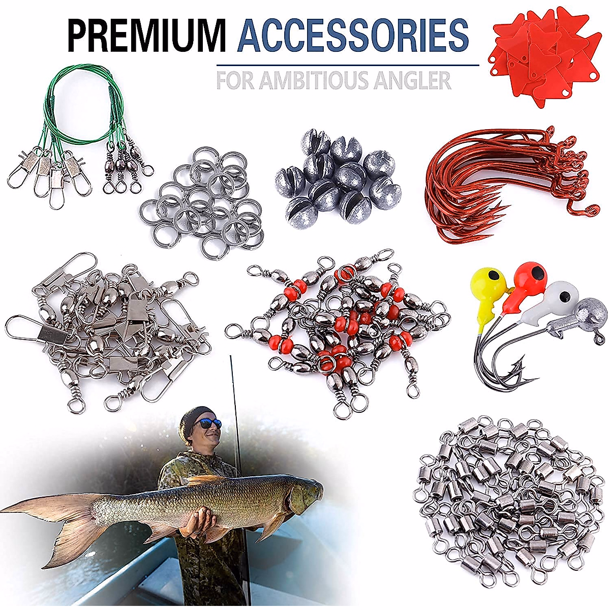 PLUSINNO Fishing Net Fish Landing Net, 263pcs Fishing Tackle Kit with Tackle Box