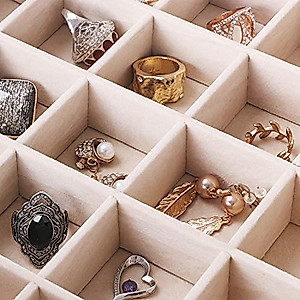 BEWISHOME Ring Organizer and Earring Box Holder - 11 Ring Slots, 25 Earring Compartments, Large Mirror, 2 Layers - Jewelry Box Tray Cufflinks Storage for Girls Women Men, Black Faux Leather SSH21B