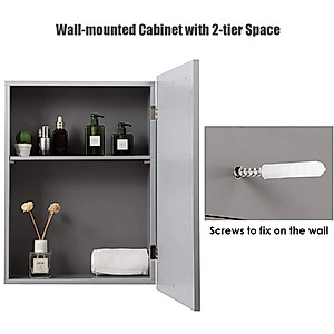 LUARANE Bathroom Medicine Cabinet with Mirror, Wall Mounted Mirror Cabinet with Adjustable Shelf, Storage Organizer Cabinet for Bathroom Room Living Room Entryway (Grey)