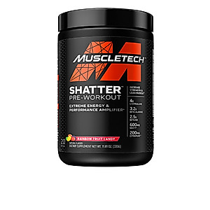 Pre Workout Powder MuscleTech Shatter Pre-Workout PreWorkout Powder for Men & Women PreWorkout Energy Powder Drink Mix Sports Nutrition Pre-Workout Products Rainbow Fruit Candy (20 Servings)