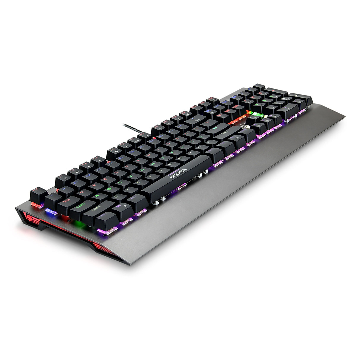 ENHANCE LED Mechanical Gaming Keyboard - Red Switches 104 Backlit Keys Pro Series FPS/MOBA Brushed Aluminum Metal - Anti Ghosting, N-Key Rollover, 10 Lighting Modes - Scoria Tournament Keyboard