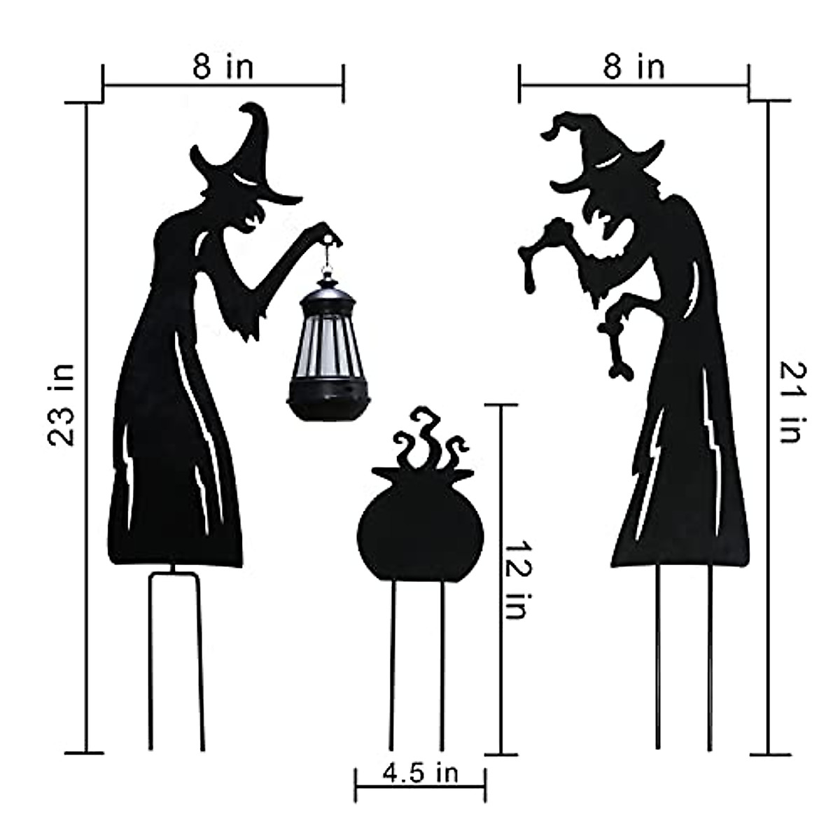 Kurala Halloween Solar Light Outdoor, Witch Shaped 3 Pack Retro Warm White LED Lights Waterproof, Stake Lights for Walkway, Yard, Lawn, Patio, Porch, Garden Decoration.