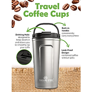 Stainless Steel Insulated Coffee Mug for Hot & Cold Drinks, 12 oz Silver - Coffee Cup with Lid and Handle - Coffee Travel Mug - 100% Leak-Proof Insulated Coffee Tumbler - Travel Coffee Mug Spill Proof
