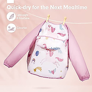 hahaland Long Sleeve Bibs for Babies 6-12-18-24 Months - Unicorns Baby Bibs for Girls Baby Shirt Bibs for Eating Feeding, Wearable Sleeved Smock Bibs with Food Catcher for Led Weaning (Pink)