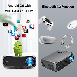 Native 1080P 2.4/5G WiFi Bluetooth Projector, 10000LM Ultra HD Outdoor Movie Projector Wireless iOS/Android Sync Screen & Zoom, 4K Home Theater Video Projector with HDMI/USB for Laptop DVD TV Stick PC
