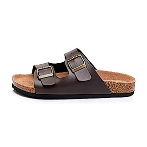 WTW Slip on Flat Cork Sandals for Men with Adjustable Strap Buckle Open Toe Slippers Suede Sole (US 7, Brown)
