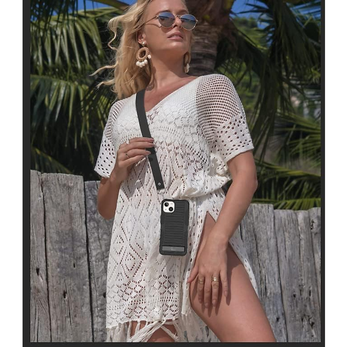 E-Tree Compatible with iPhone 14 Case for iPhone 13 Case Black, [with Crossbody Lanyard and Stand] [Shockproof] Protective Phone Cover for iPhone 13/14, Strap Around Neck