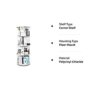 KMAXX Shoiberw Rotating Bookshelf，360 Display 4 Tier Floor Standing Bookcase Storage Rack, Wood Narrow Book Shelf Organizer for Bedroom, Living Room, White (1, Large)