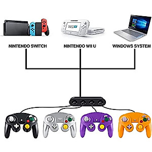Burcica 4PCS Controllers for Gamecube, with 4 Extension Cables and 4-Port USB Adapter for Switch PC Wii U Console