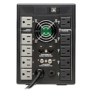 Tripp Lite SMART1500LCDT 1500VA 900W UPS Battery Back Up, AVR, LCD Display, Line-Interactive, 10 Outlets, 120V, USB, Tel & Coax Protection, 3 Year Warranty & Dollar 250,000 Insurance Black