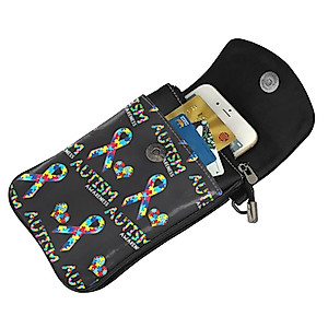Aiyoolee Waterproof Crossbody Shoulder Purse for Women Girls, Soft and Leather Cell Phone Bag Wallet with Anti Theft Credit Card Slots, Colorful Puzzle Autism Awareness Black