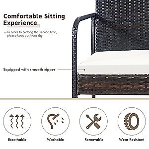 RELAX4LIFE Set of 4 Outdoor Dining Chairs, All-Weather PE Rattan Patio Chairs with Comfy Cushions, Outside Rattan Arm Chairs for Backyard, Poolside and Garden Lawn Chairs Set
