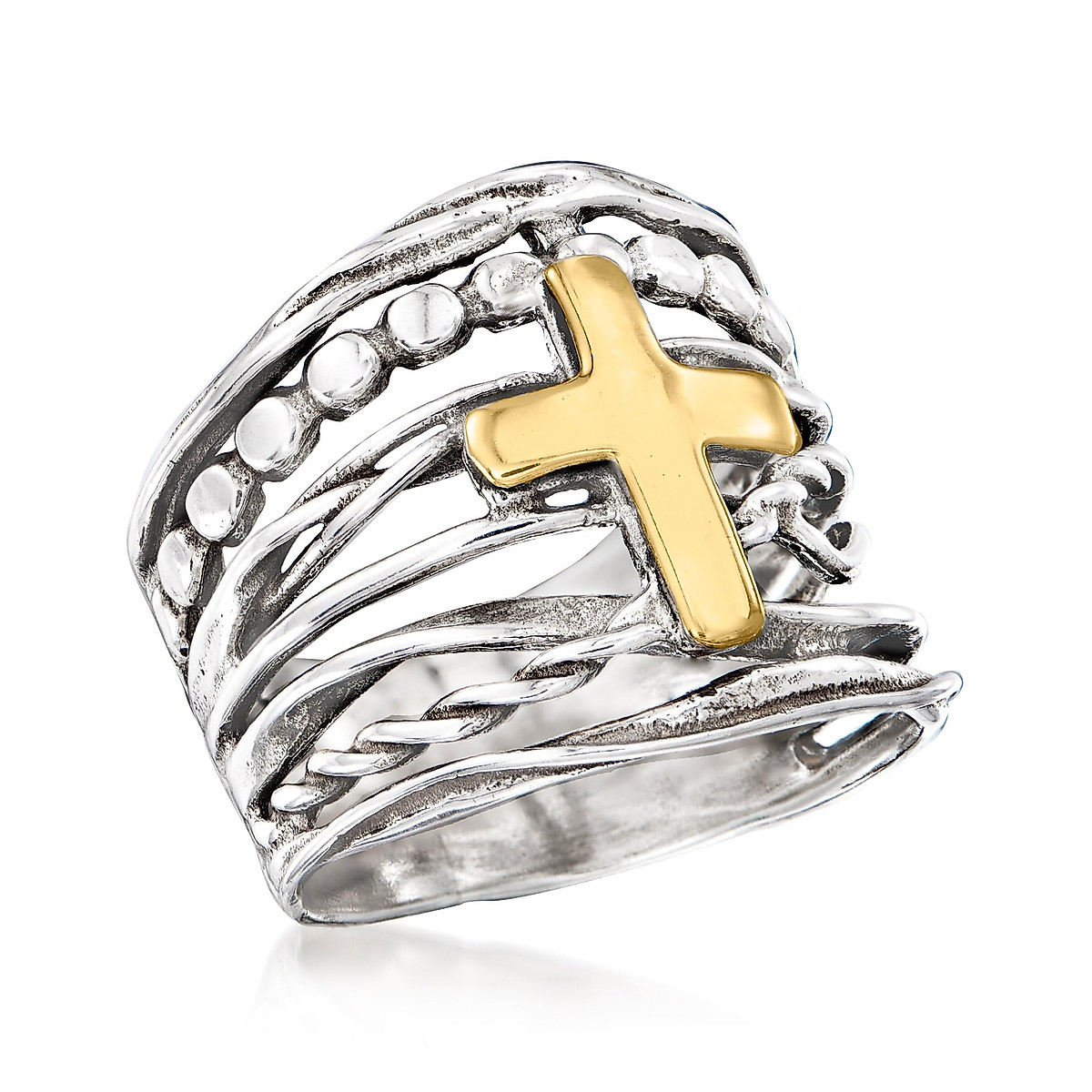 Ross-Simons Sterling Silver and 14kt Yellow Gold Multi-Row Ring