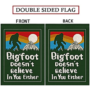 Funny Camper Garden Flags Bigfoot Doesn't Believe In You Either Vertical Double Sided Camping Trailer RV Yard Decorations 12.5x18 Inch