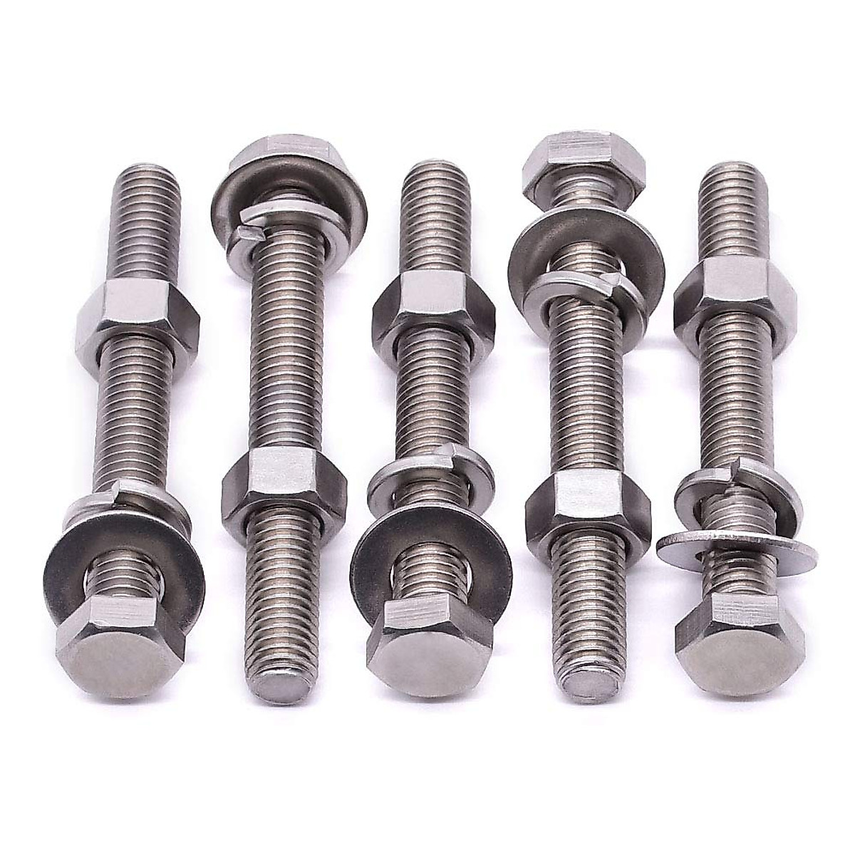 M12 x 65mm (4 Sets) Stainless Steel Hex Bolts with Hex Nuts, Flat Washers and Lock Washers, Hexagon Bolts with Nuts and Washers, Full Thread Coveraage, Coarse Thread UNC