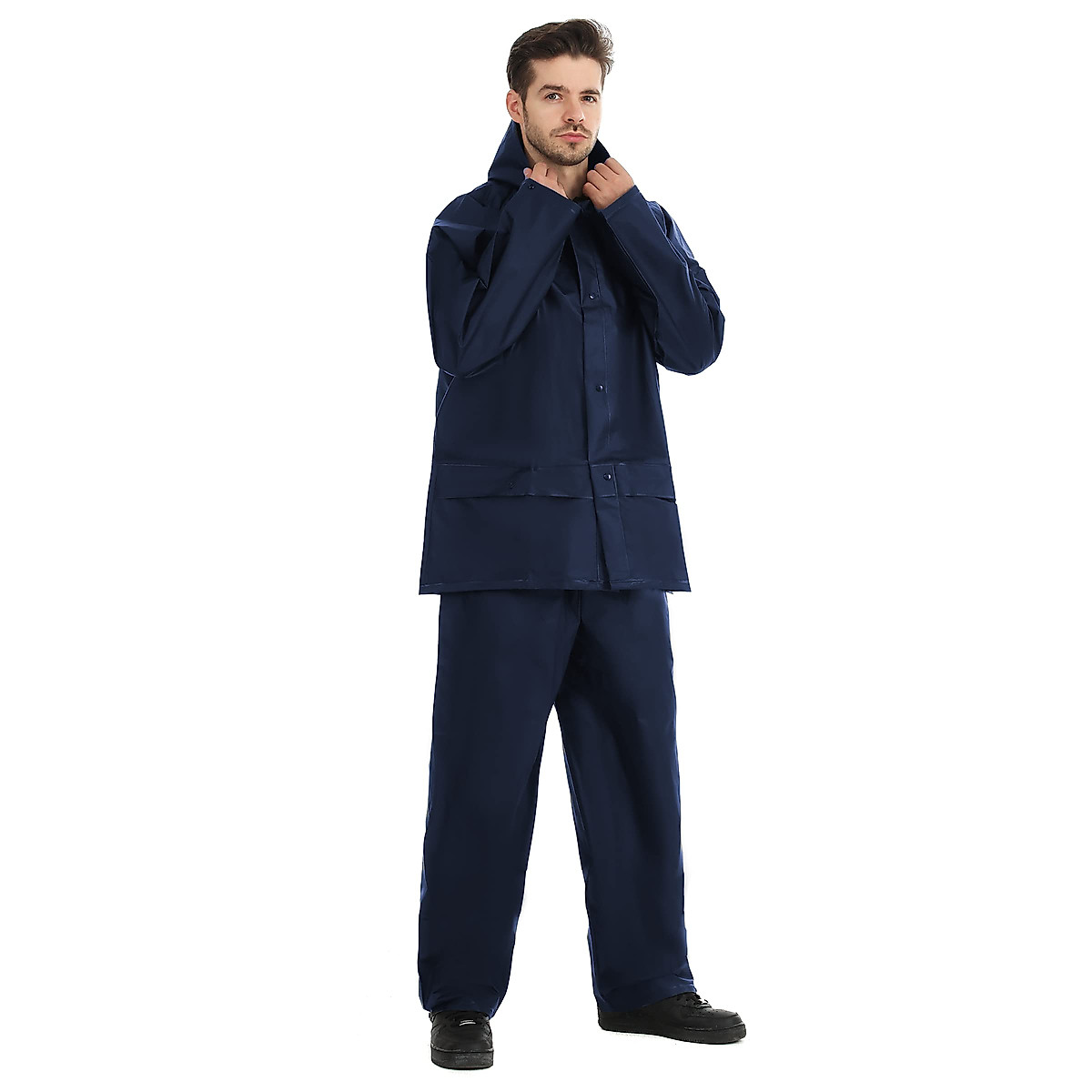 Ultra-Lite Rain Suit for Men Women Waterproof Protective Rain Coat with Pants 2 Pieces Rain Gear for Climbing,Cycling, Farming, Hiking(Navy,3XL)