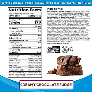 Orgain Organic Protein + Superfoods Powder, Creamy Chocolate Fudge - 21g of Protein, Vegan, Plant Based, 6g of Fiber, No Dairy, Gluten, Soy or Added Sugar, Non-GMO, 2.02 Lb
